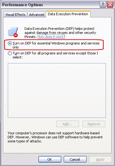 DEP Data Execution Prevention - Volunteer Software