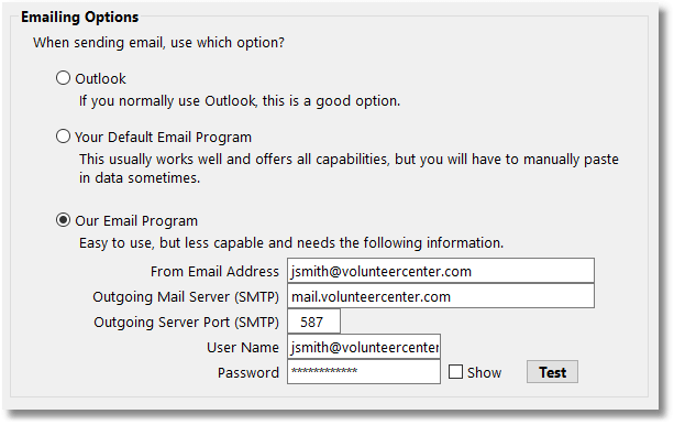 Emailing Options - Volunteer Software